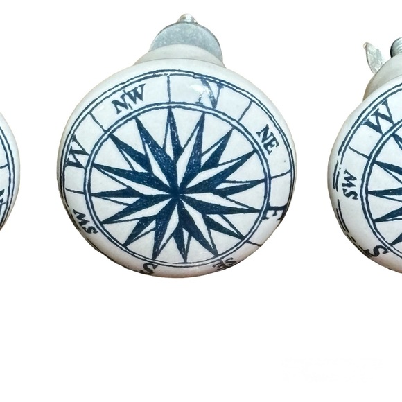 Other | Compass Nautical Porcelain Drawer Pulls Knobs Set Of 4 Blue And ...